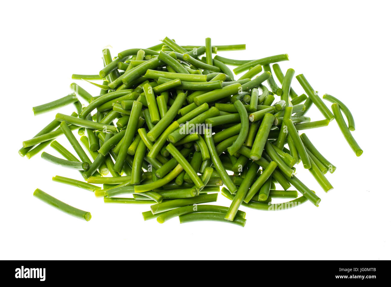 Green chopped pods of beans on white background. Studio Photo Stock ...