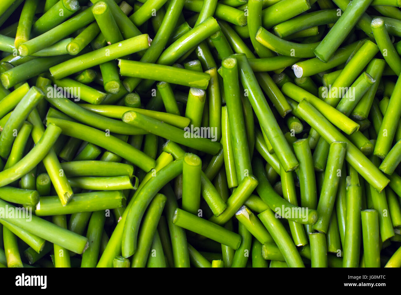 Green chopped pods of beans on white background. Studio Photo Stock ...
