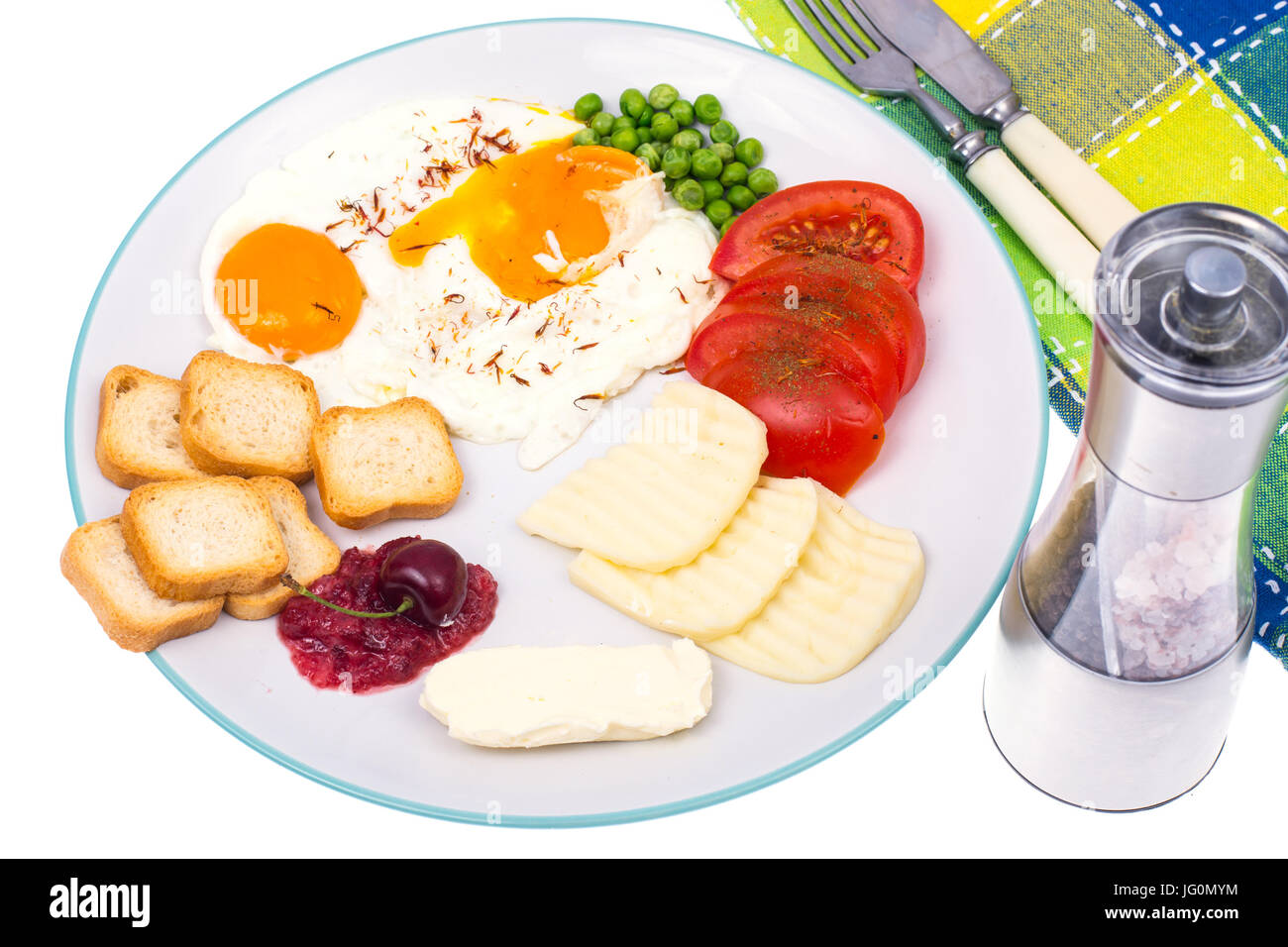 Delicious and healthy breakfast on plate on white. Studio Photo Stock ...