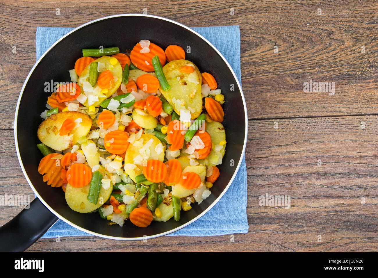 Food without meat:fried vegetables in frying pan. Studio Photo Stock ...