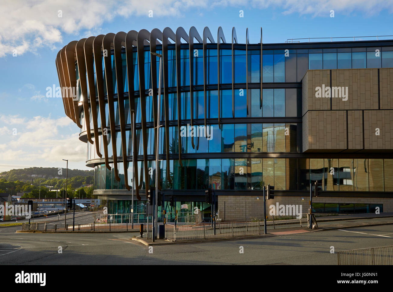 The finned and glass facade of the new Oastler Building, Huddersfield ...