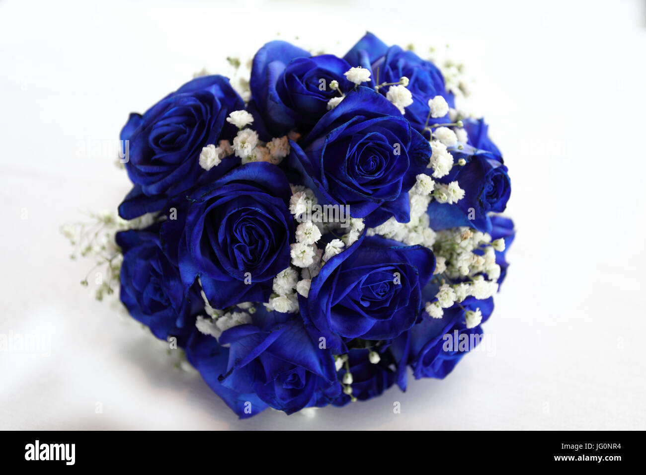 Bouquet of blue roses, on white background Stock Photo - Alamy