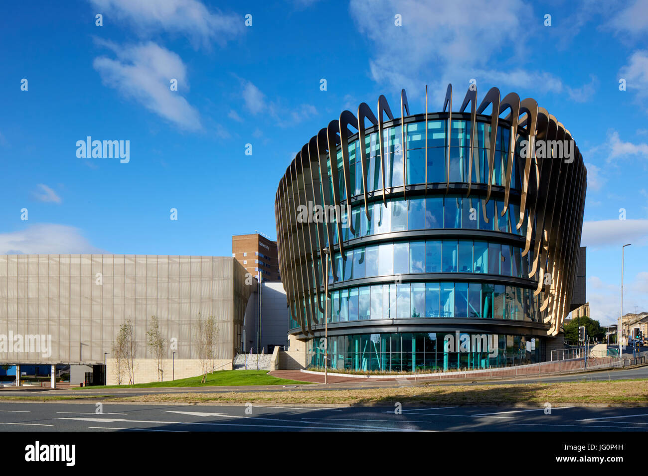 The finned and glass facade of the new Oastler Building, Huddersfield ...