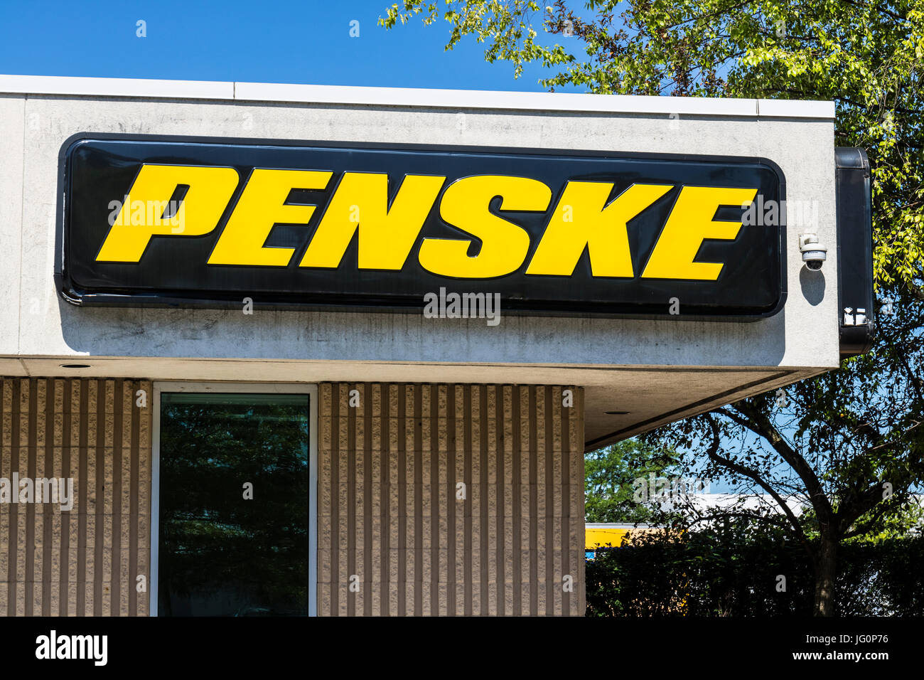 Indianapolis - Circa July 2017: Logo and signage of Penske Truck ... Indianapolis - Circa July 2017: Logo and signage of Penske Truck ...