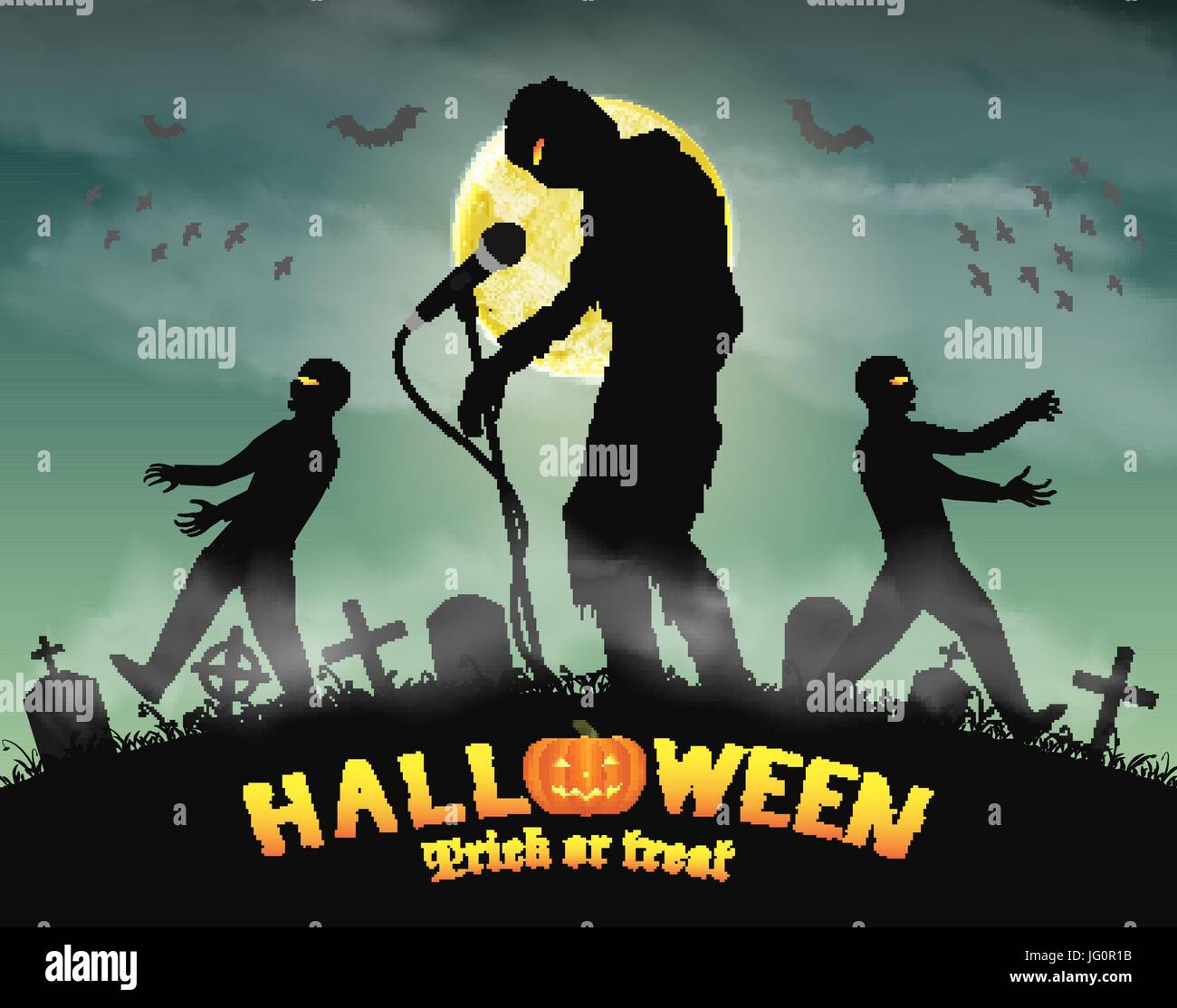 halloween zombie singing party in night graveyard Stock Vector Image ...