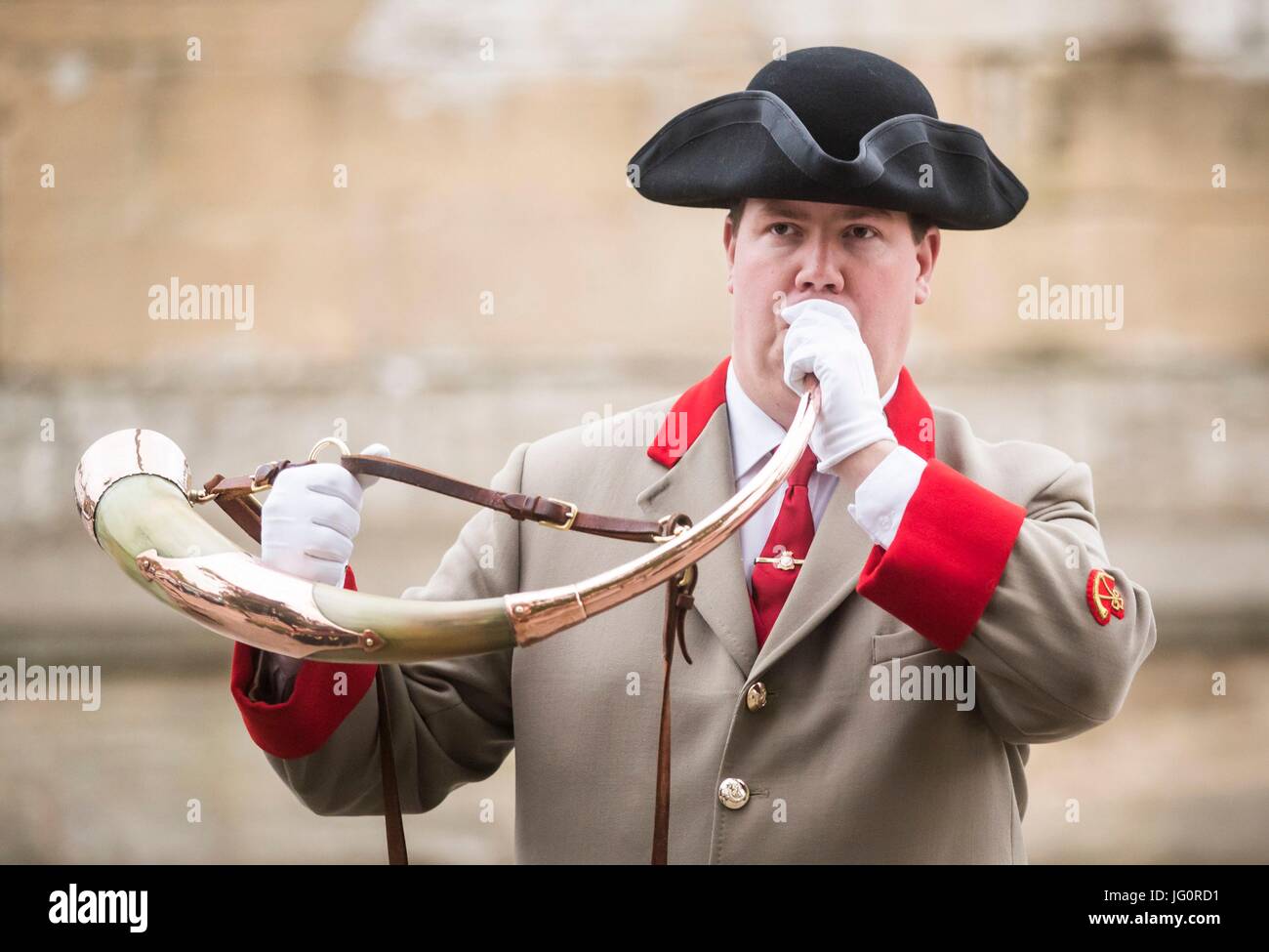 Ripon City Hornblower Wayne Cobbett blows a horn, a centuries-old ...