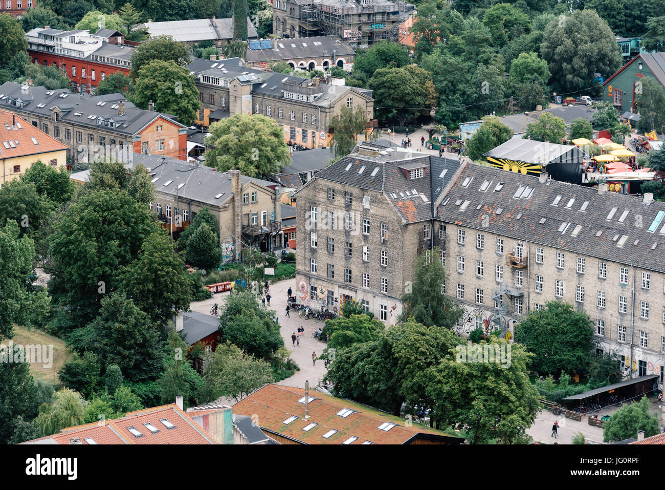 Copenhagen, Denmark - August 12, 2016: Aerial view of Christiania in ...