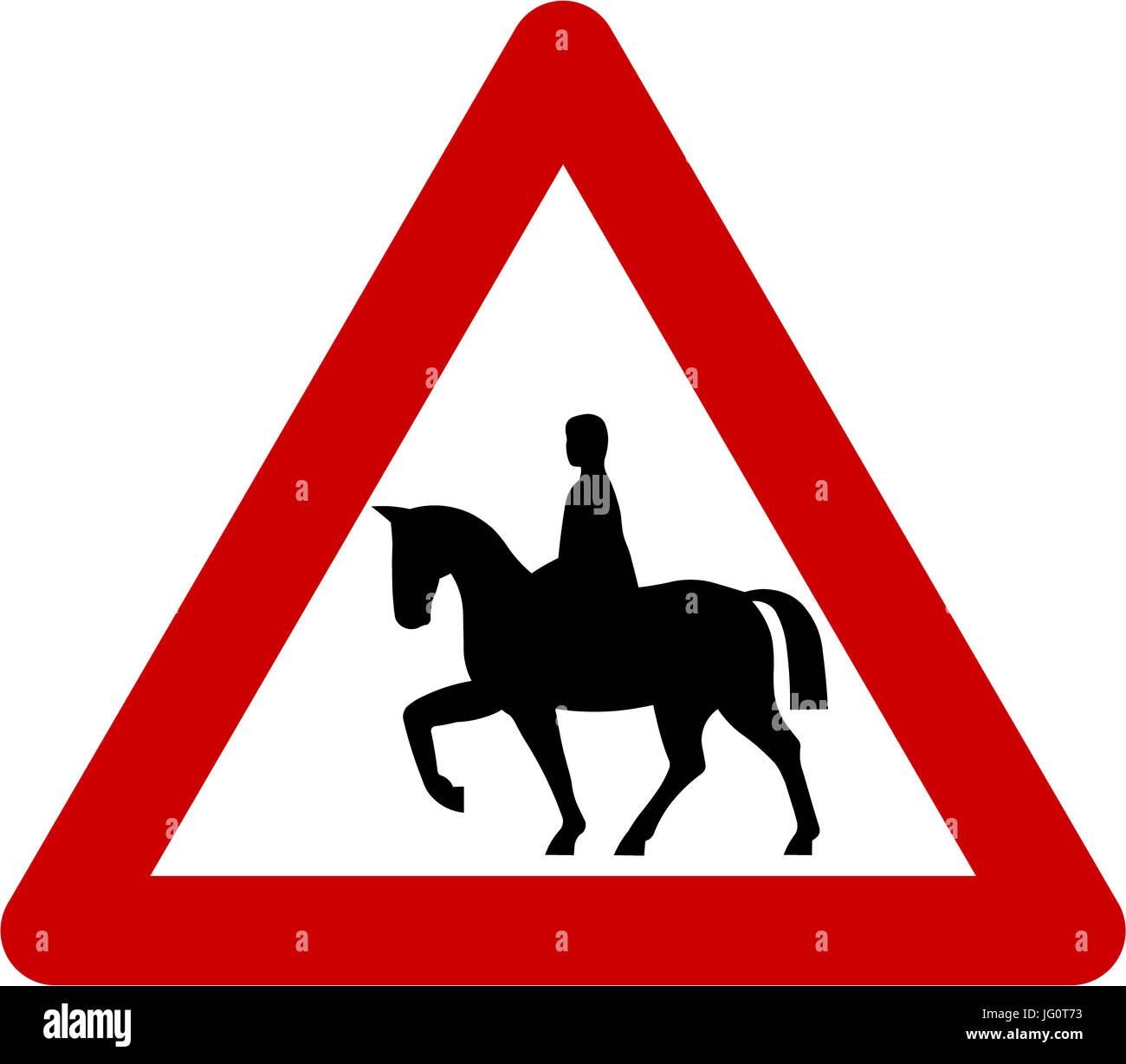 Warning sign with horse riders on road symbol Stock Photo - Alamy