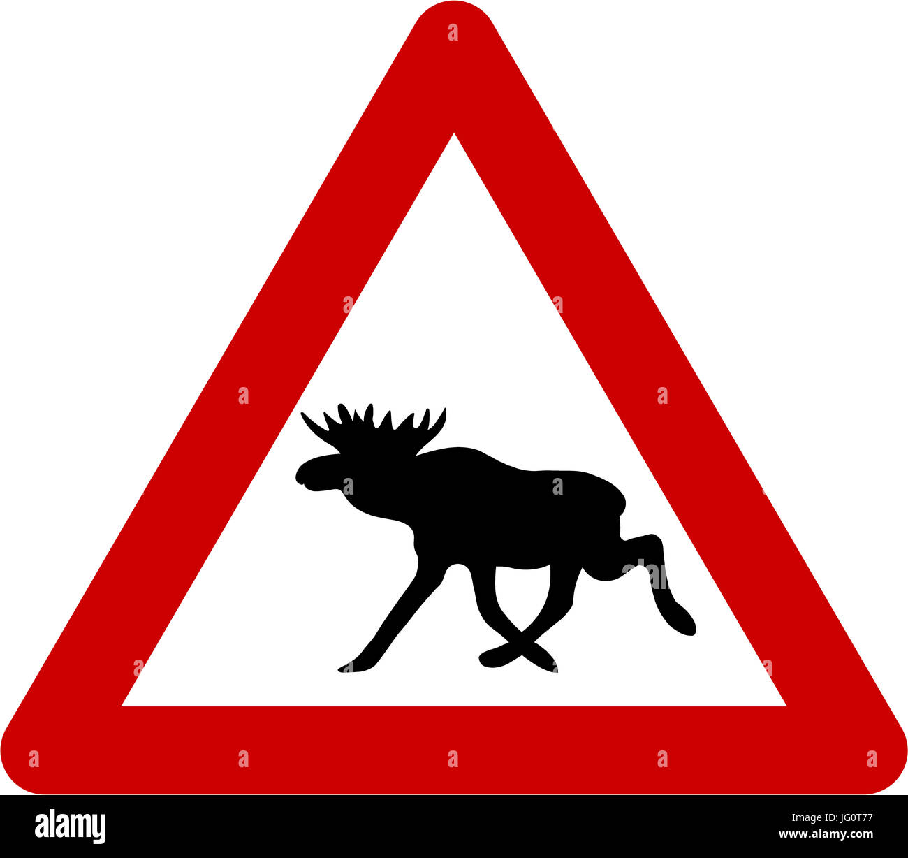Warning sign with moose on road symbol Stock Photo - Alamy
