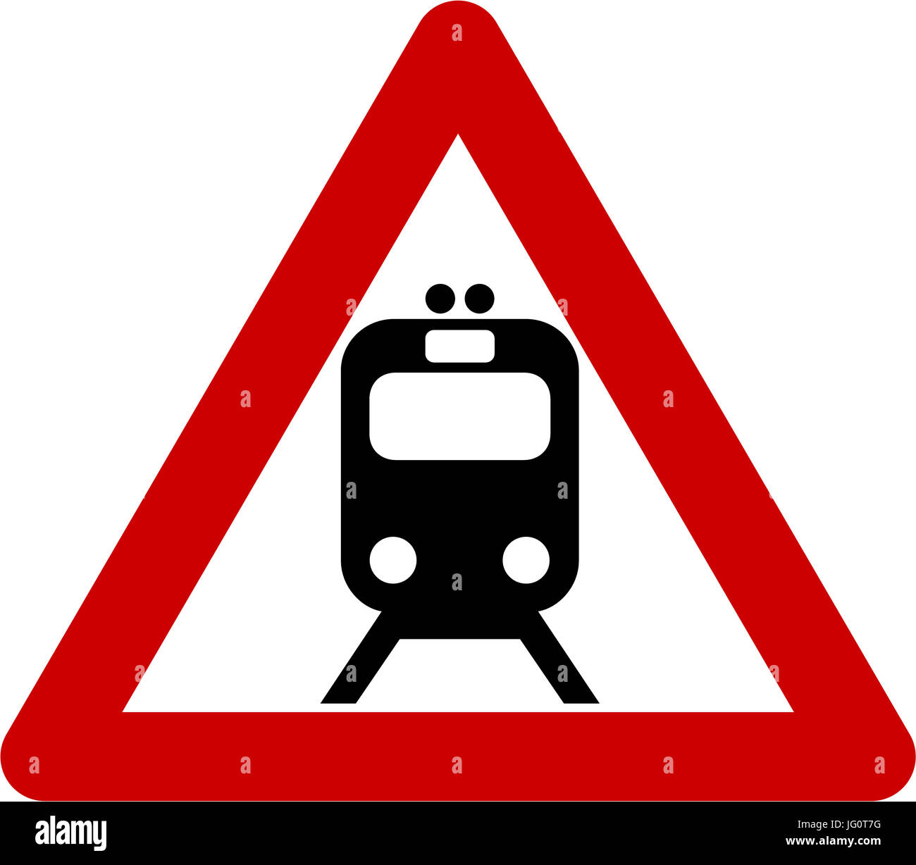 Warning sign with train symbol Stock Photo - Alamy