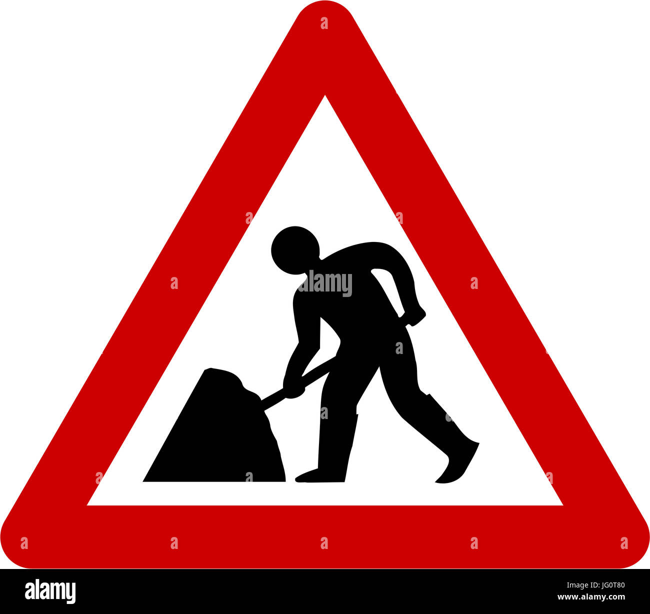 Warning sign with road works symbol Stock Photo - Alamy