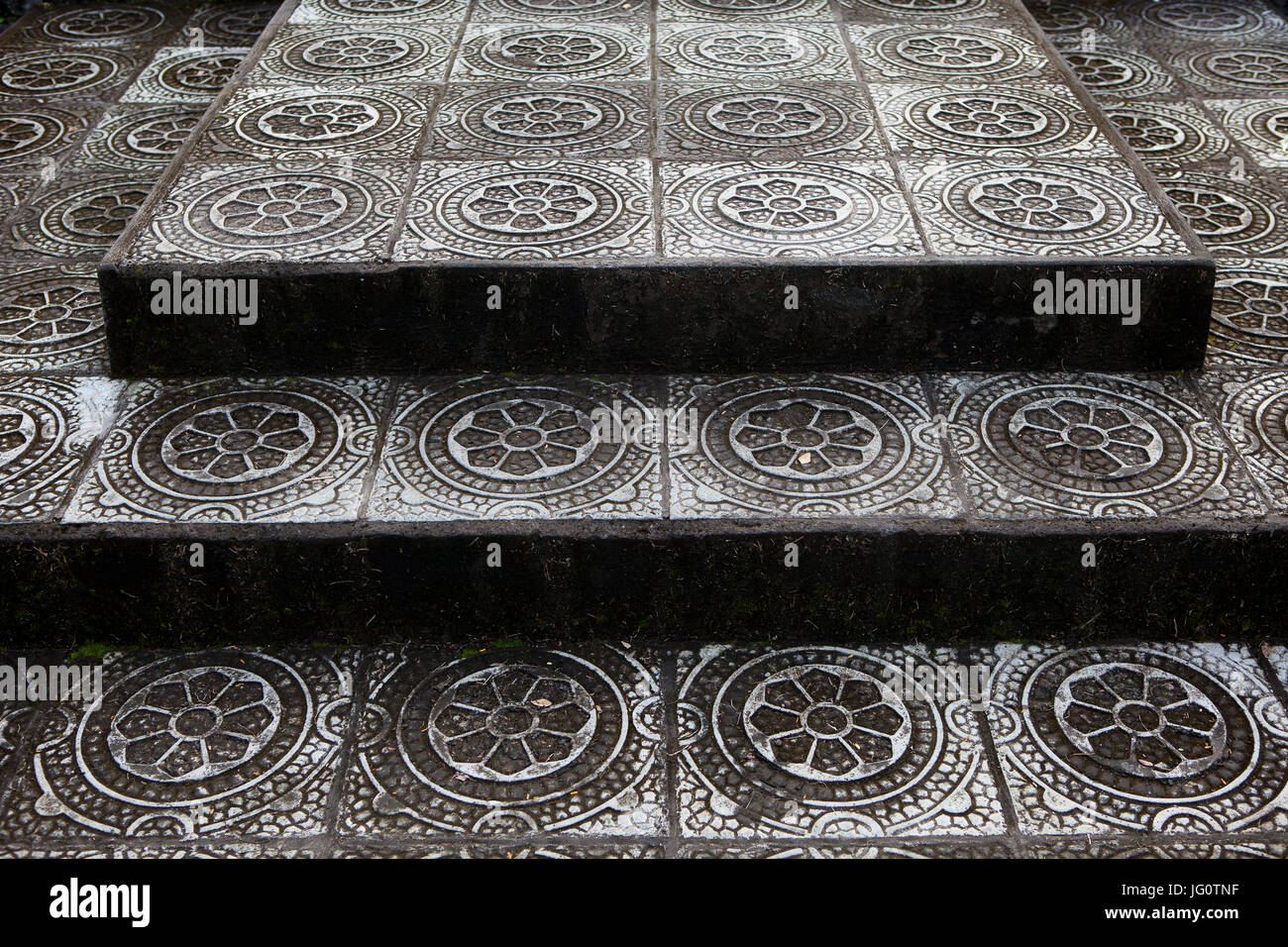 Stone steps with traditional pattern of the Temple in Bali Tirta Gangga ...