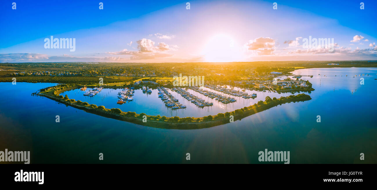 Aerial panorama of beautiful marina at sunset. Melbourne, Victoria ...