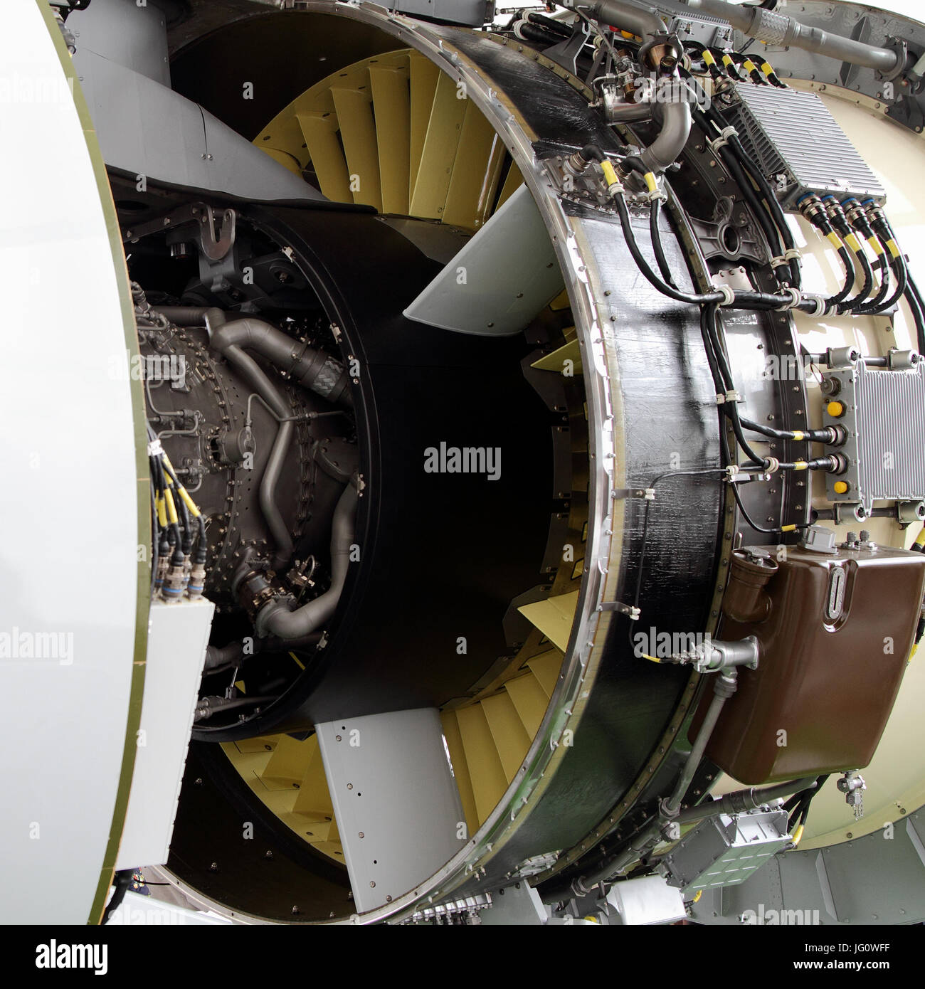 The blades of the turbine of a modern turbofan aircraft engine Stock ...