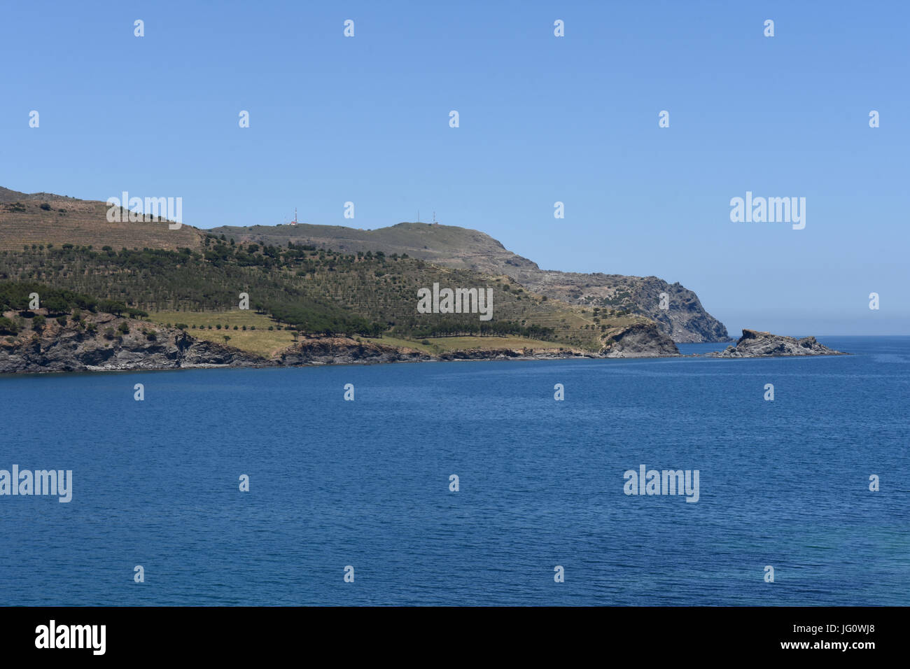 Costa Brava landscape mountain and island Colera, Costa Brava, Girona ...