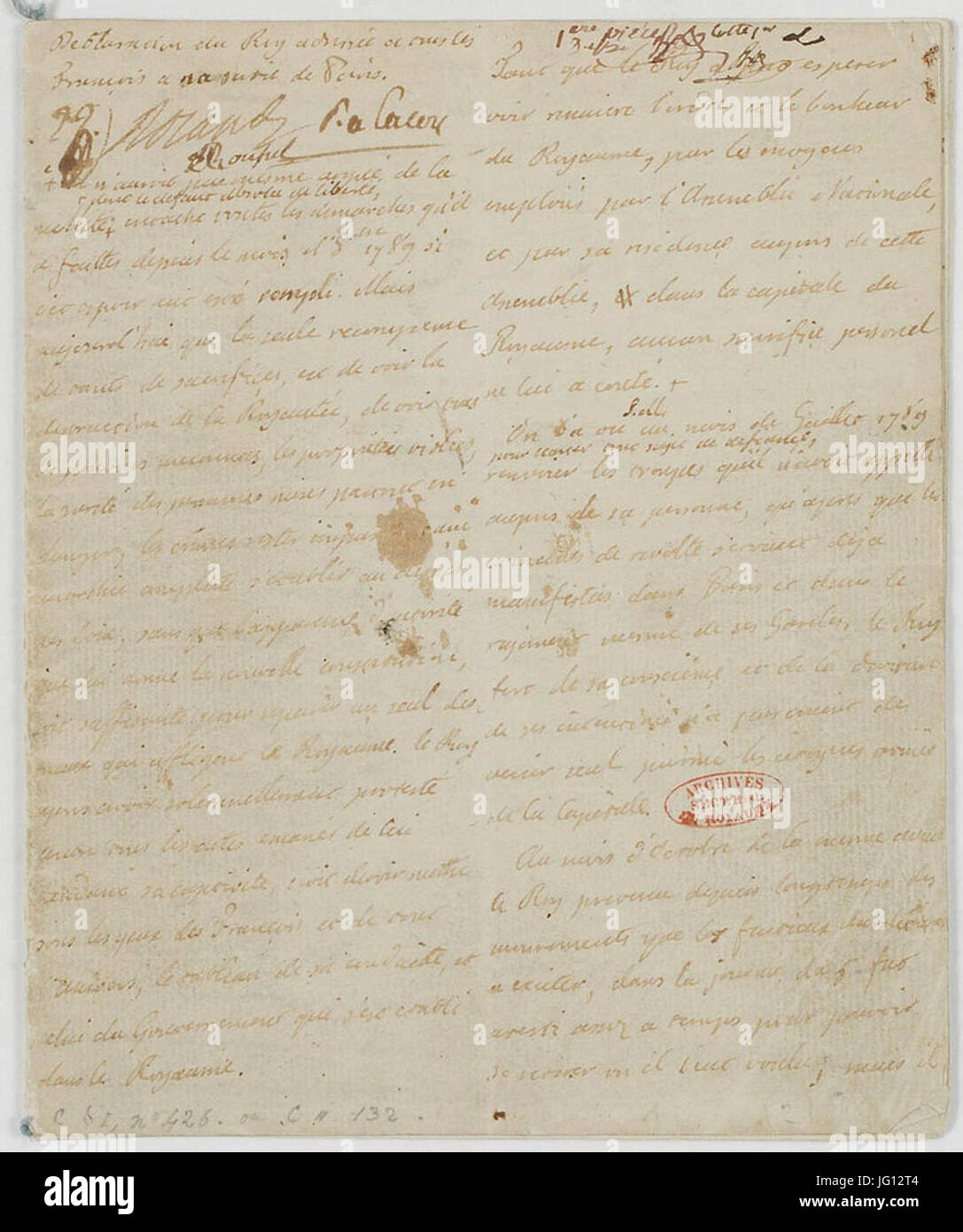 Déclaration autographe de Louis XVI adressée aux Français à sa sortie ...