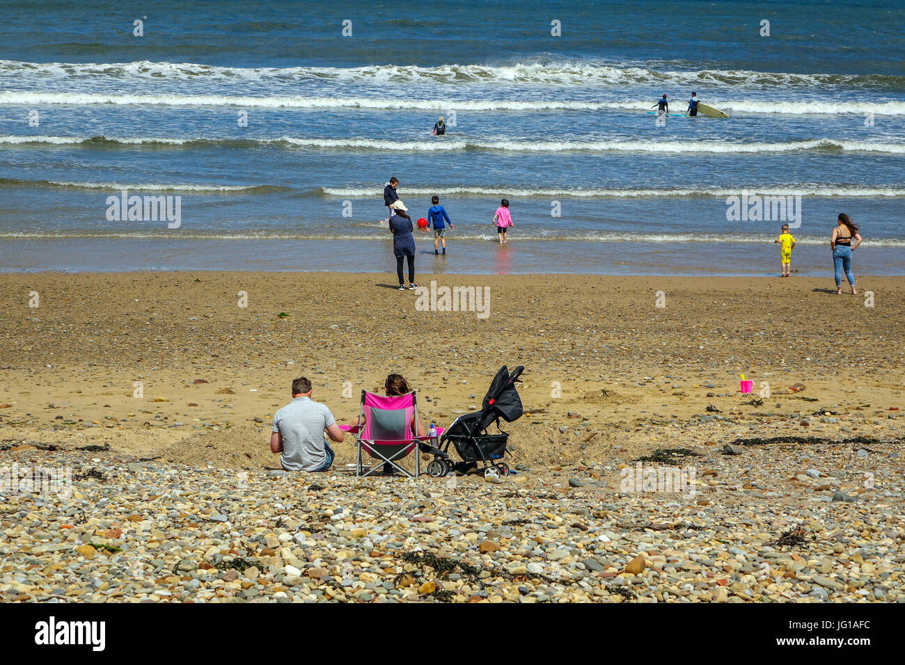 Typical English summer seaside holiday, Saltburn by the Sea, North ...