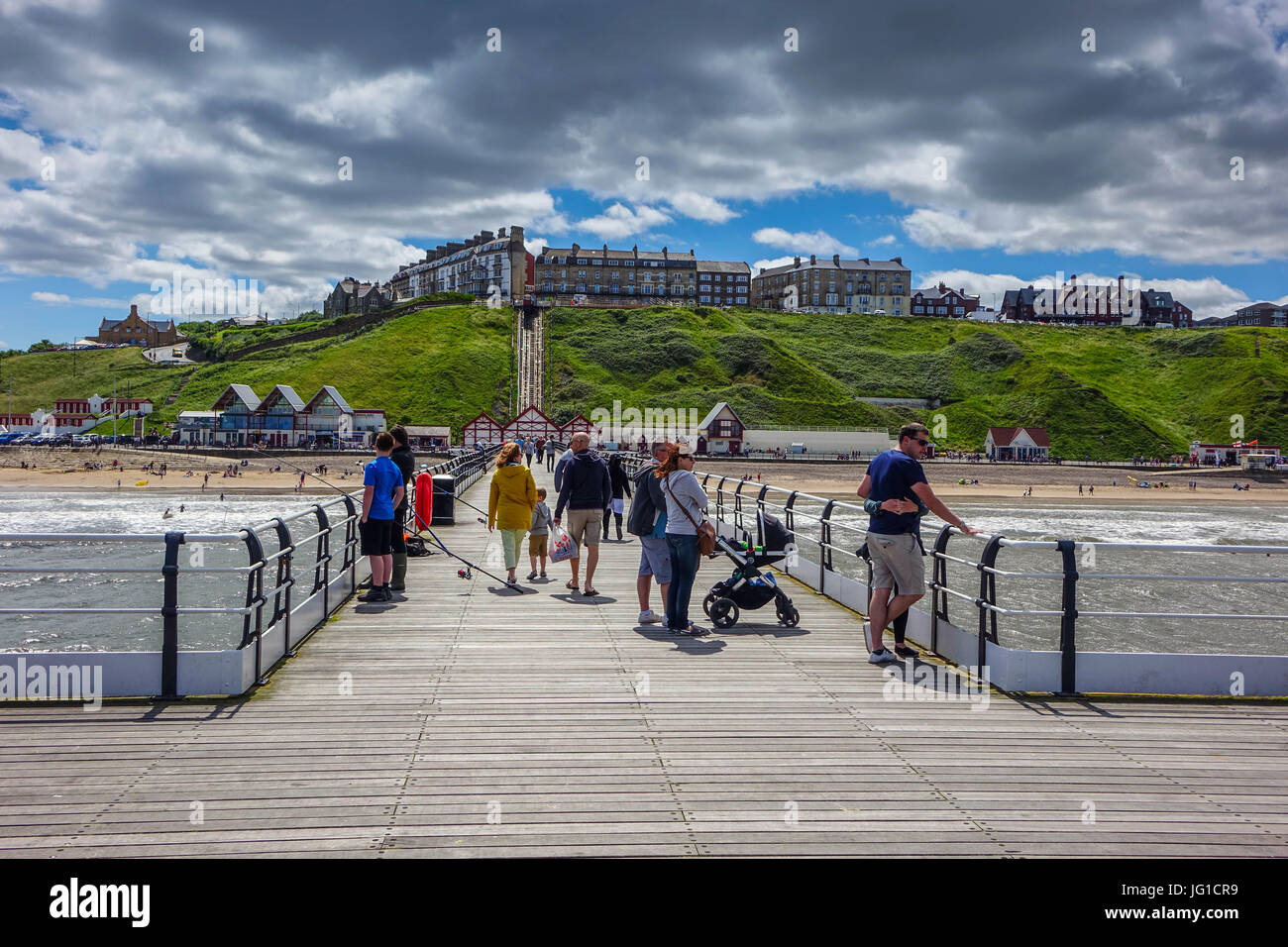 Typical English summer seaside holiday, Saltburn by the Sea, North ...