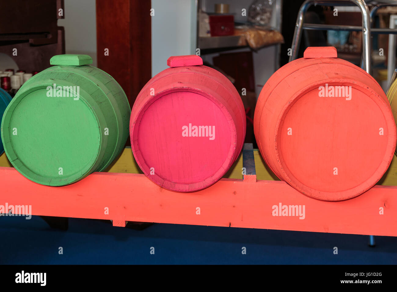 Antique Barrel Painted in Fluorescent Colors: Orange, Pink and Green ...
