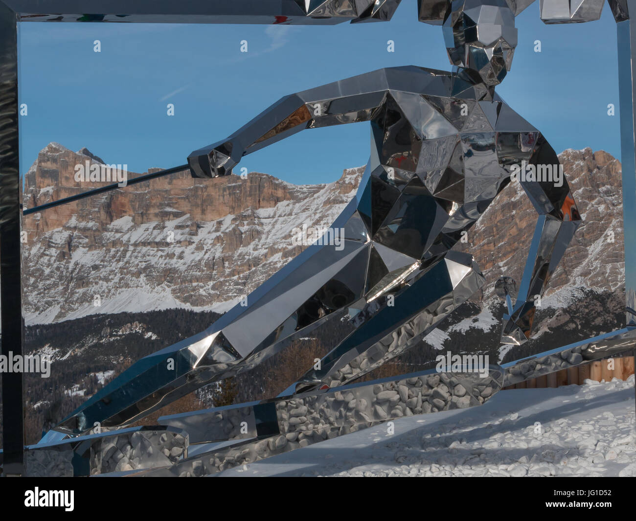 Silver Skier Statue, Sculpture Made with Mirrors and Italian Dolomites ...