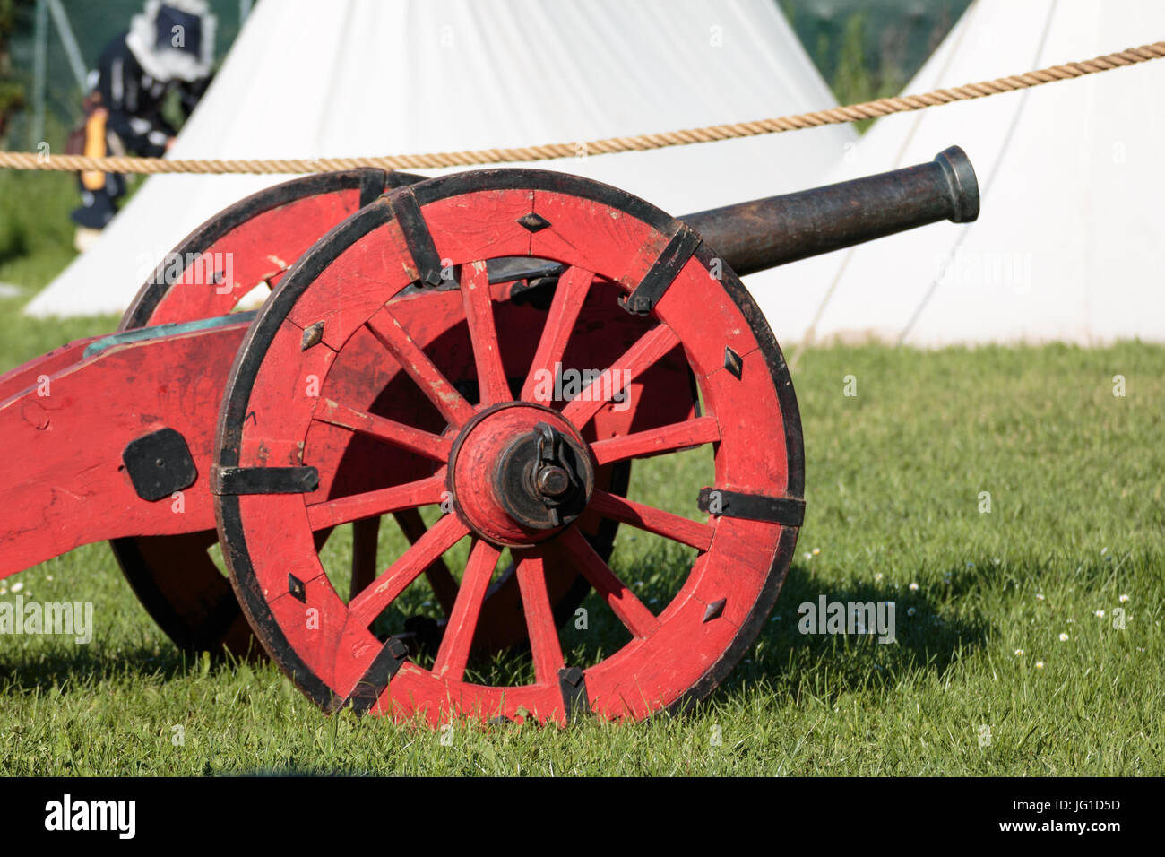 Antique Medieval Red Metallic Cannon on Wheels Stock Photo - Alamy