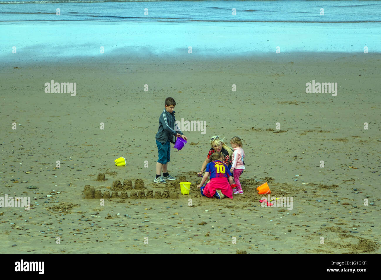Typical English summer seaside holiday, Saltburn by the Sea, North ...