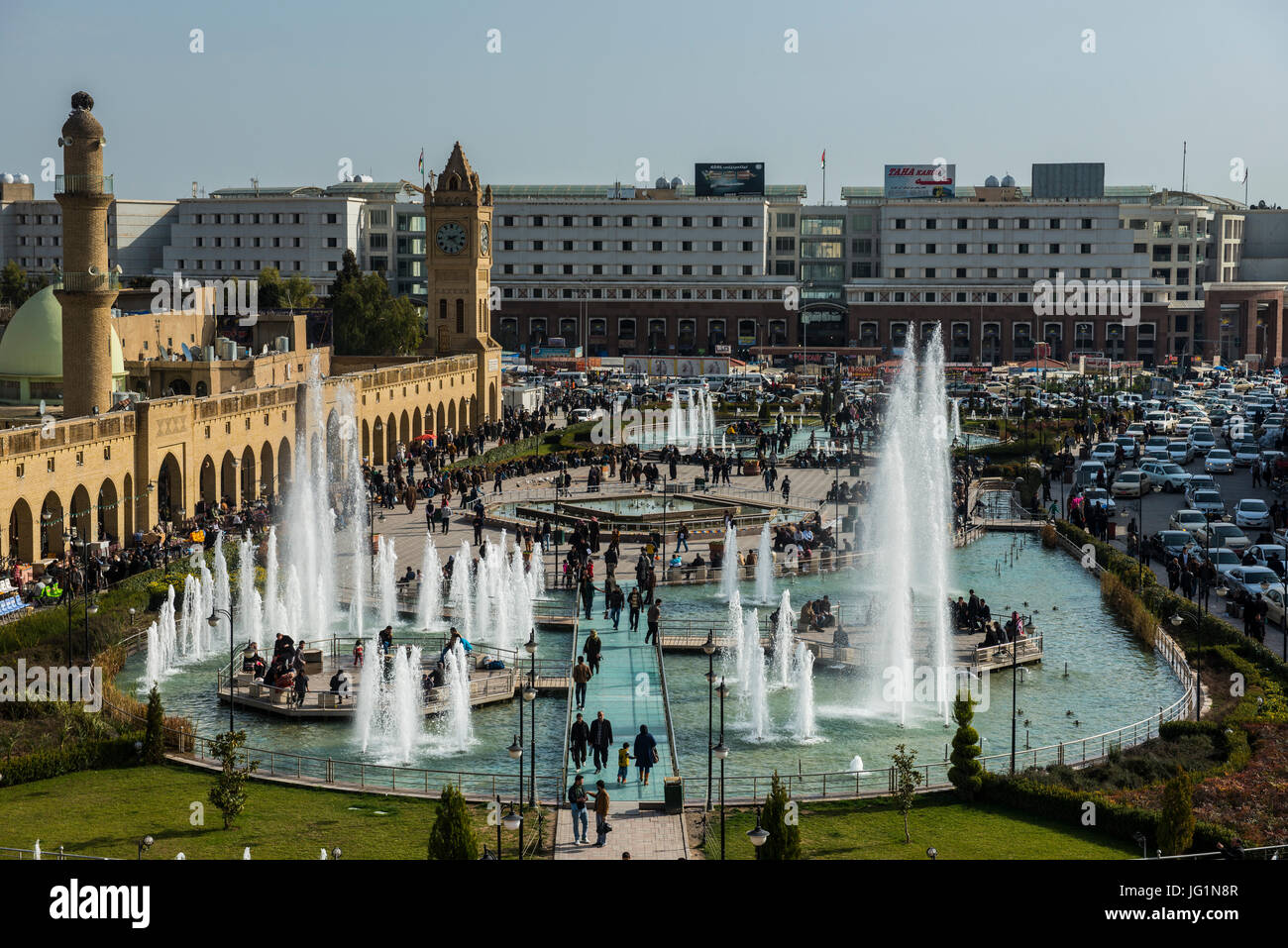 View from the citadel in Erbil or Hawler over the bazar, capital of ...