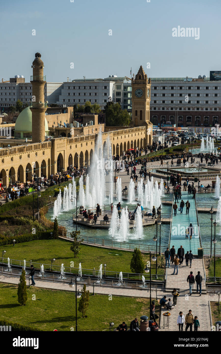 View from the citadel in Erbil or Hawler over the bazar, capital of ...