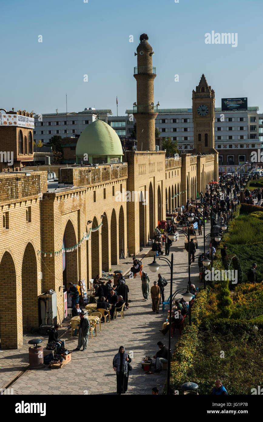 View from the citadel in Erbil or Hawler over the bazar, capital of ...