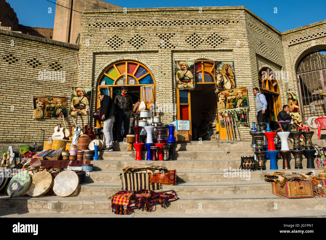 Kurdish souvenirs for sale below the citadel of Erbil or Hawler ...