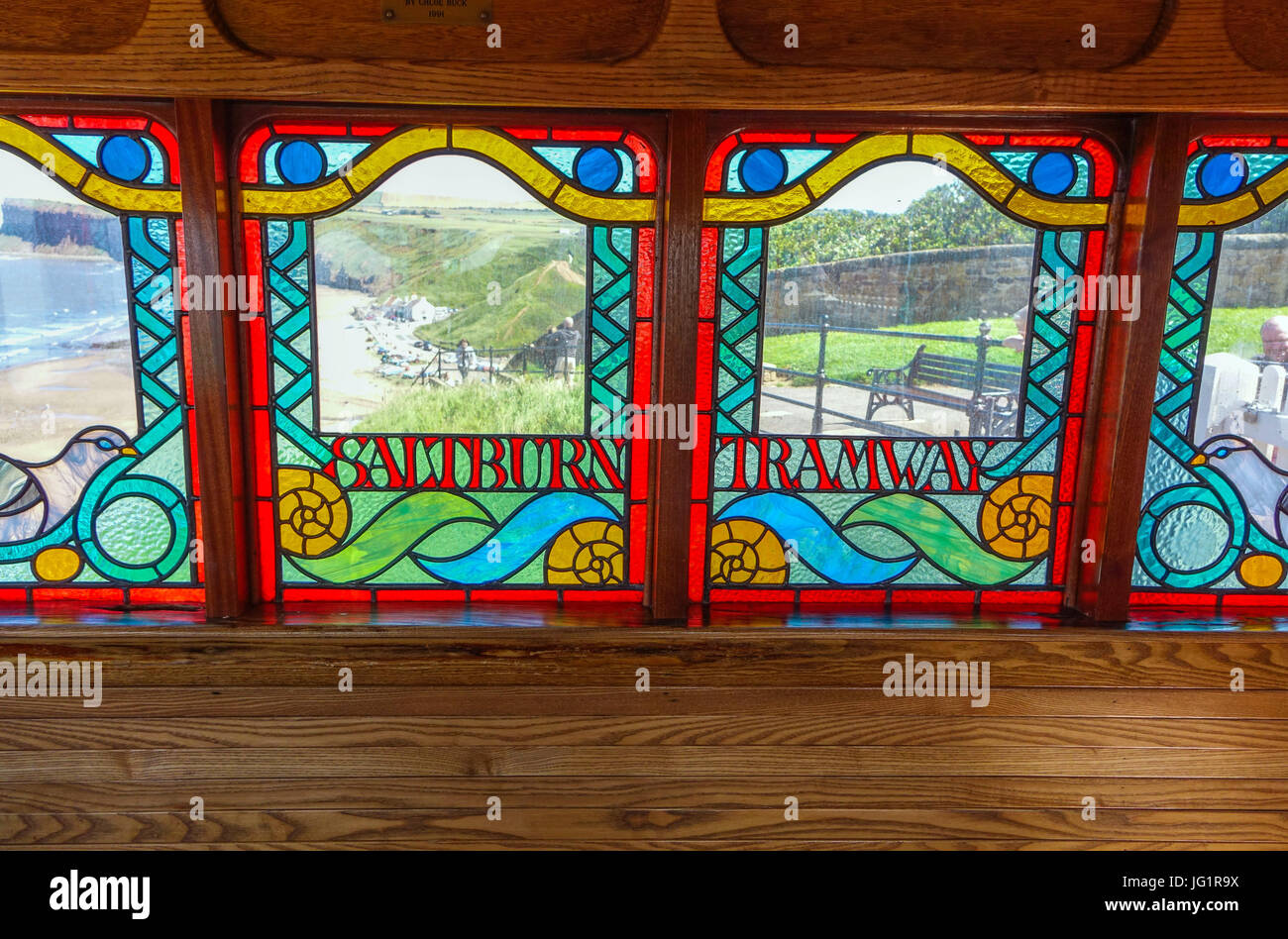 Stained glass window of Saltburn funicular Stock Photo - Alamy