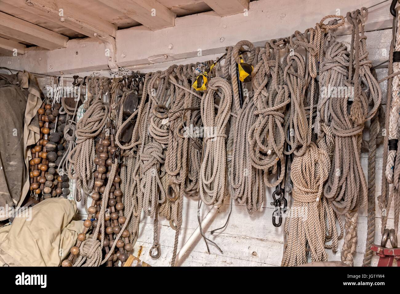 Ship rigging in the cargo area Stock Photo - Alamy