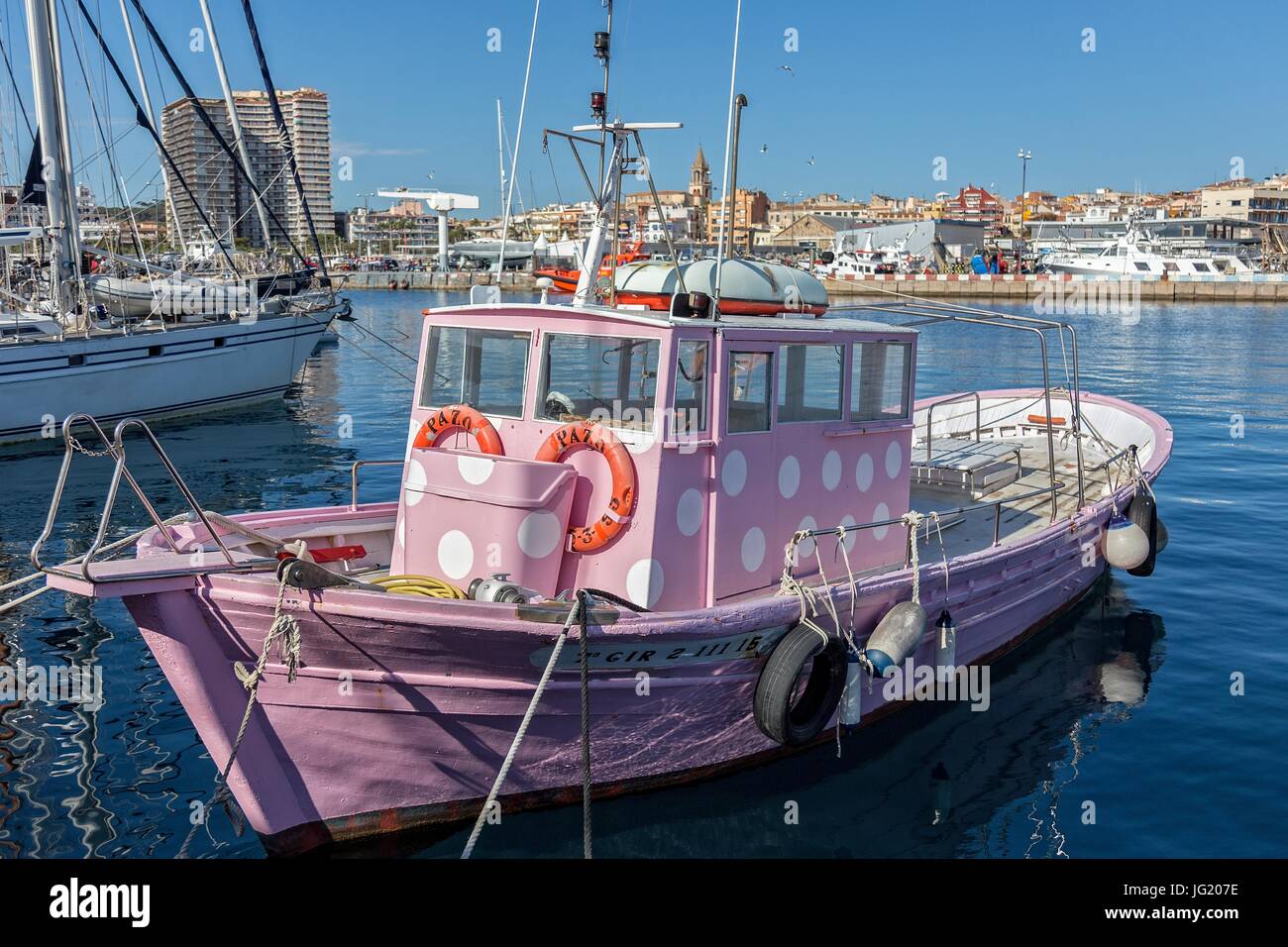 Typical Spanish boat in port Palamos, 14 May 2017, Spain Stock Photo ...