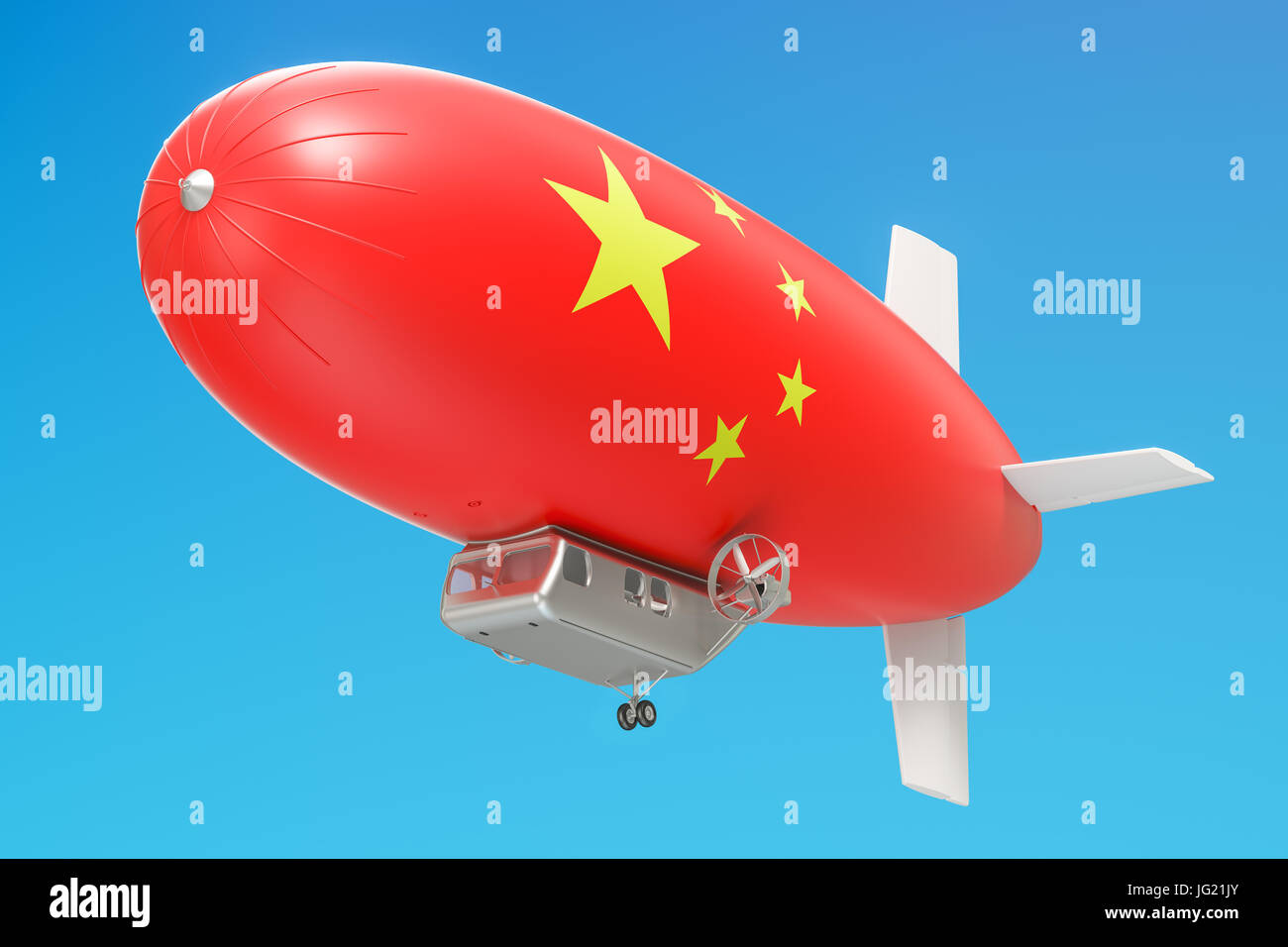 Airship or dirigible balloon with Chinese flag, 3D rendering isolated ...