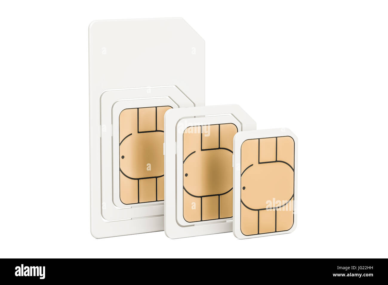 Set of sim cards mini, micro, nano, 3D rendering isolated on white ...