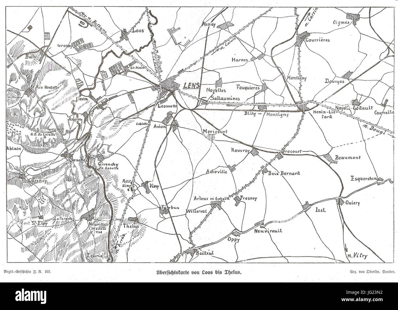 A map or artistic depiction of the area between Loos and Thelus ...