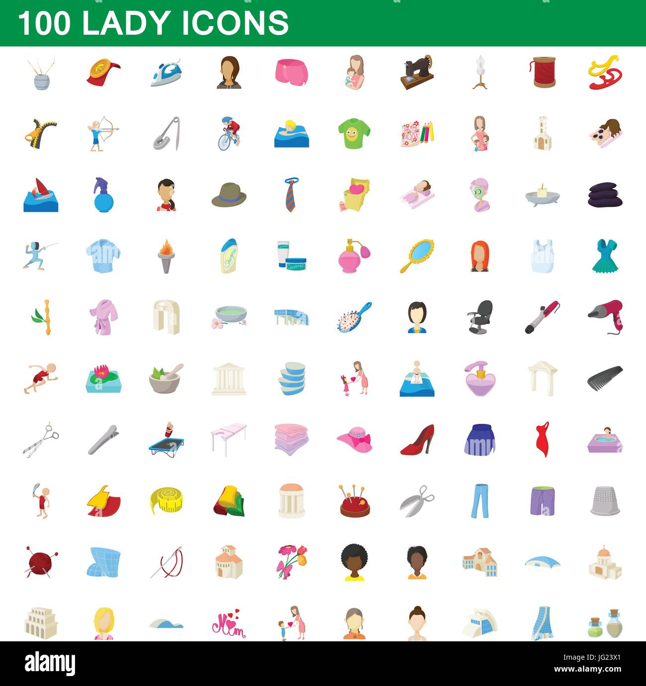 100 lady icons set, cartoon style Stock Vector Image & Art - Alamy