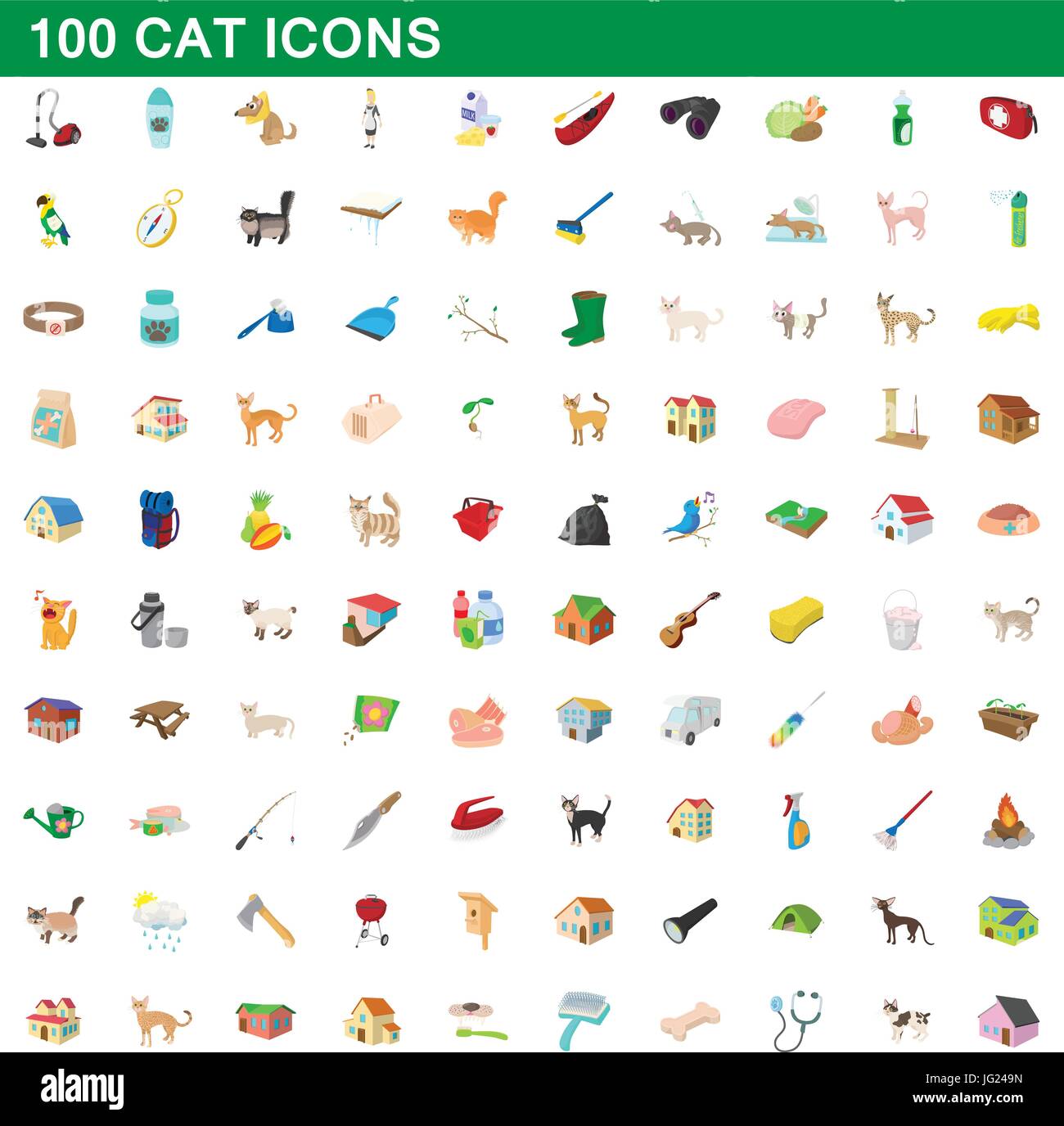 100 cat icons set, cartoon style Stock Vector Image & Art - Alamy