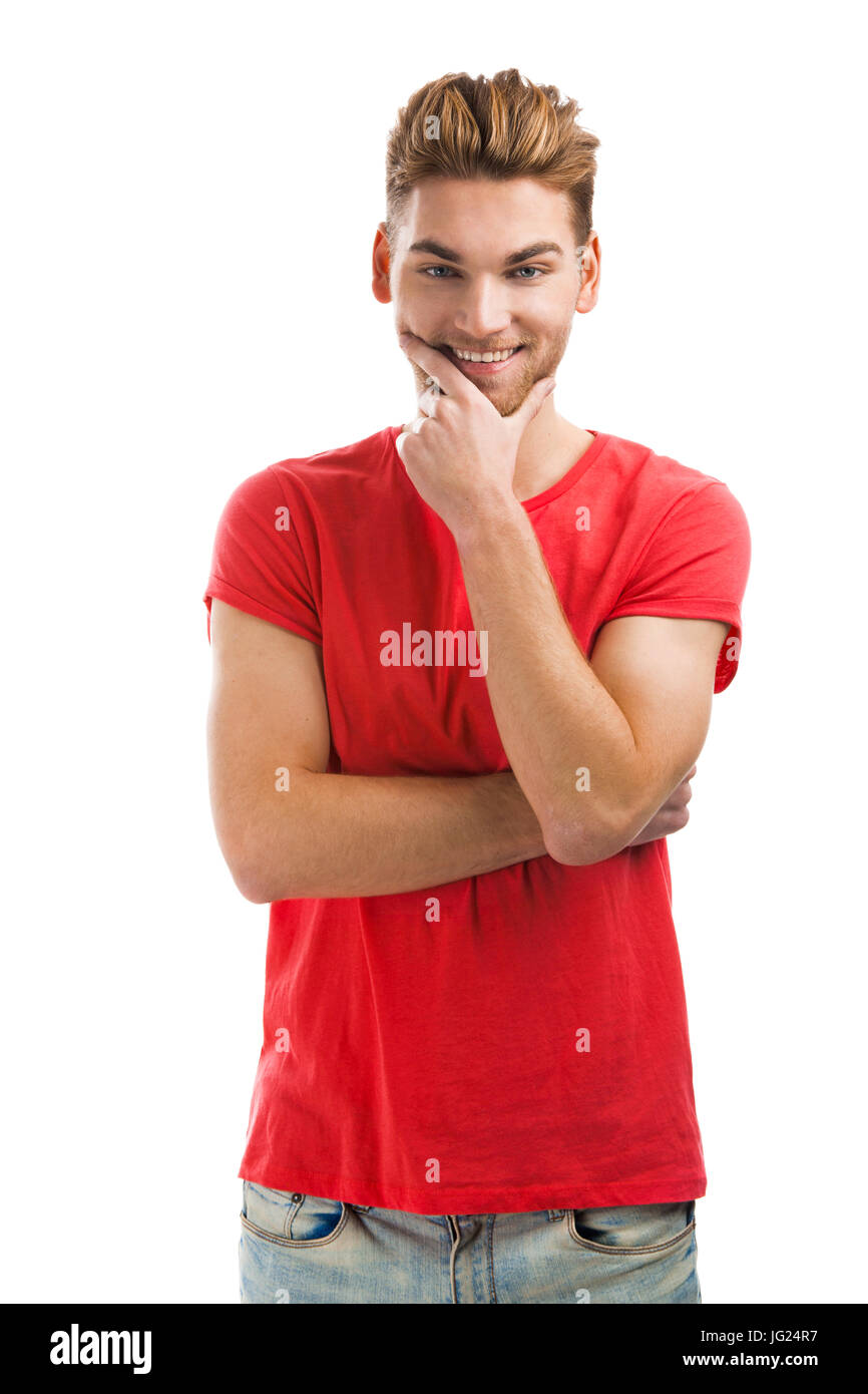 Portrait of a handsome young man, isolated over a white background ...