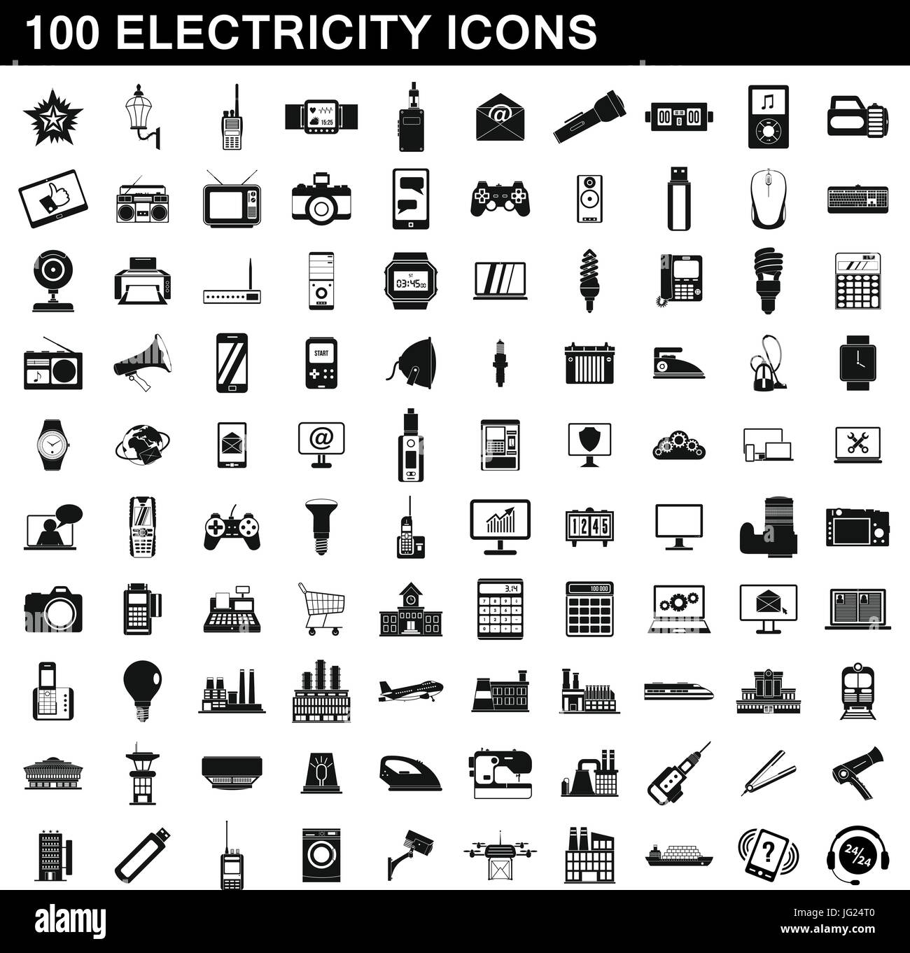 Vector cartoon electricity icons Black and White Stock Photos & Images ...