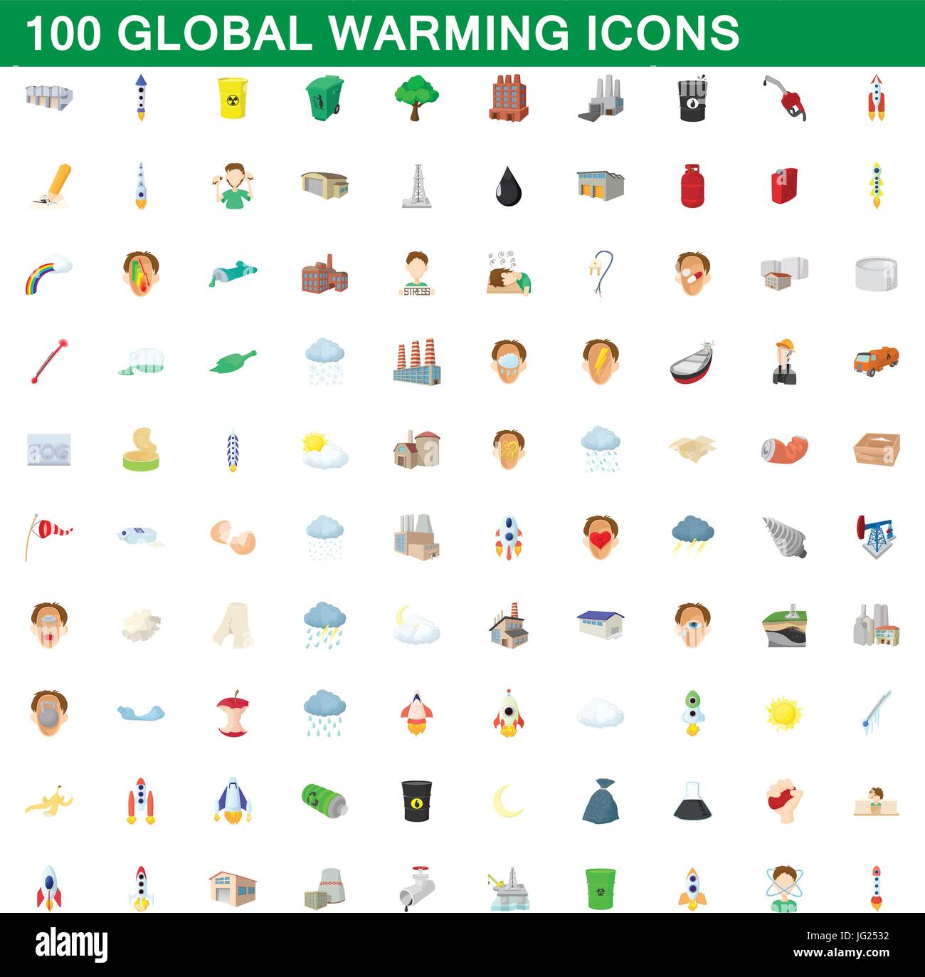 100 global warming icons set, cartoon style Stock Vector Image & Art ...