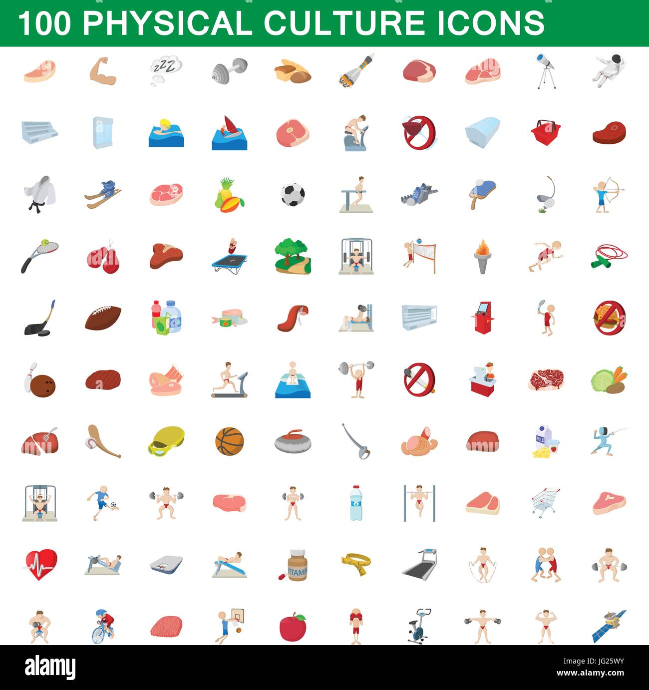 100 physical culture icons set, cartoon style Stock Vector Image & Art ...