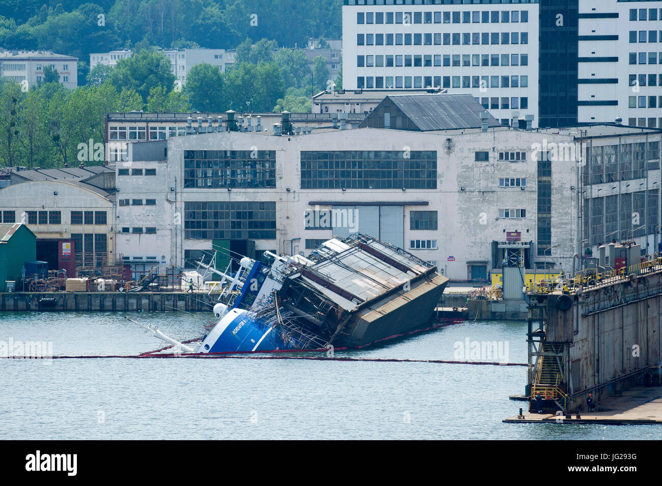 Sunken floating dock with Norwegian ship Hordavor V in Nauta Shipyard ...