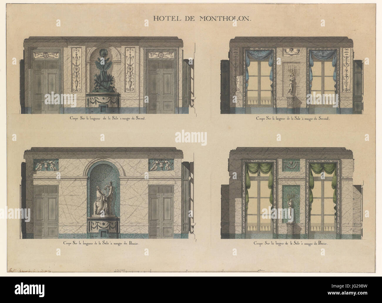 Jean Jacques Lequeu, Longitudinal and Cross Sections of the Dining ...