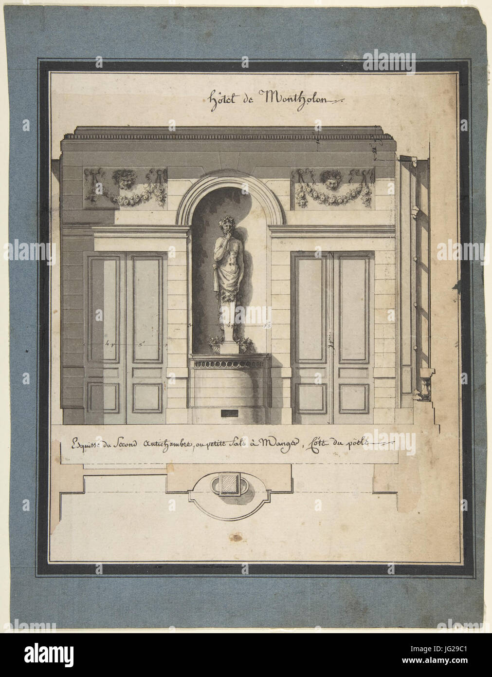 Jean Jacques Lequeu, Section and Plan of the Small Dining Room of the ...