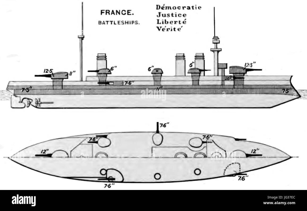 Liberté class battleship diagrams Brasseys 1906 Stock Photo - Alamy