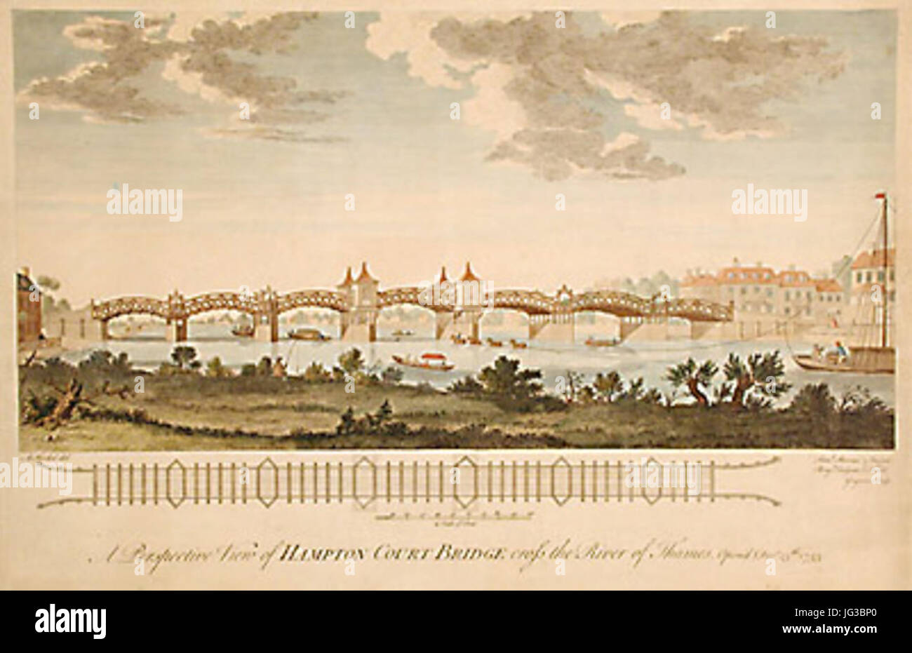 Hampton Court bridge 28175329 engraving Stock Photo - Alamy