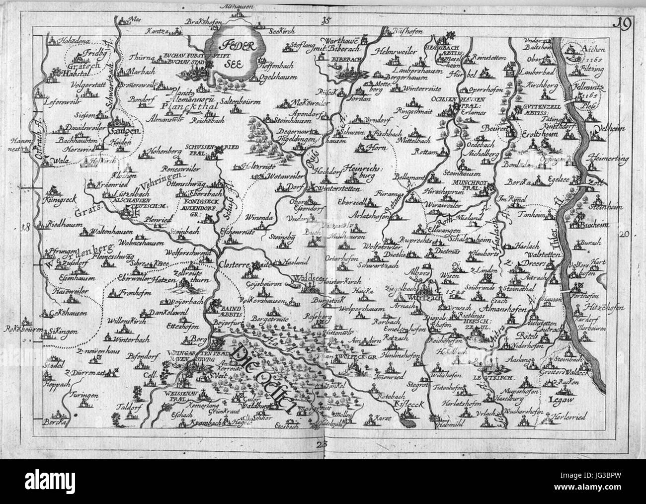 This historical map by Georg Bodenehr depicts the region of Schwaben in ...
