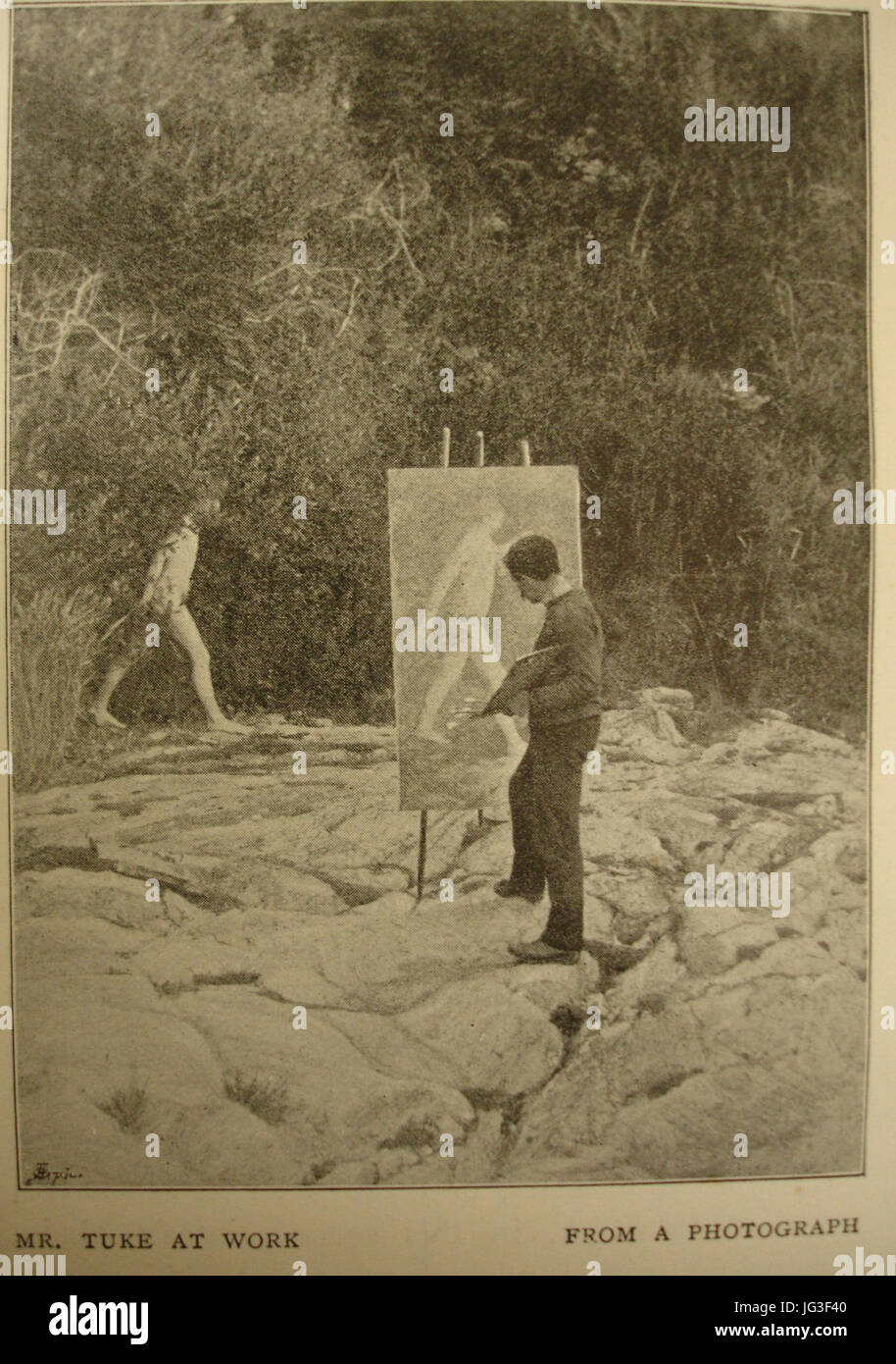 Henry Scott Tuke painting the picture A woodland bather Stock Photo - Alamy