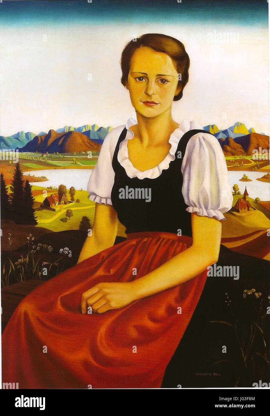 Herbert von Reyl-Hanisch - Mädchenbildnis vor Alpenlandschaft ca1935 ...